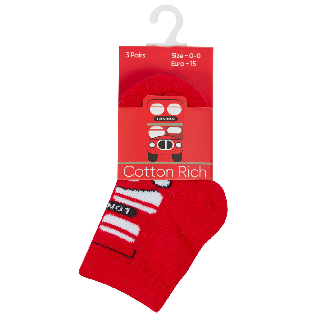 Baby Boys Cartoon London Bus Socks 3 Pairs – Topsox