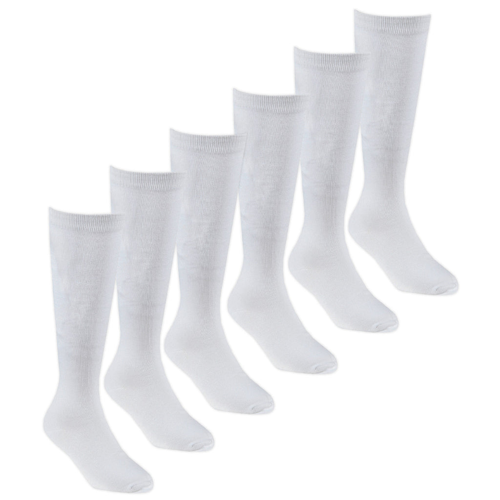 Girls Bamboo Super Gentle Soft Knee High Socks 6 Pairs White – Topsox